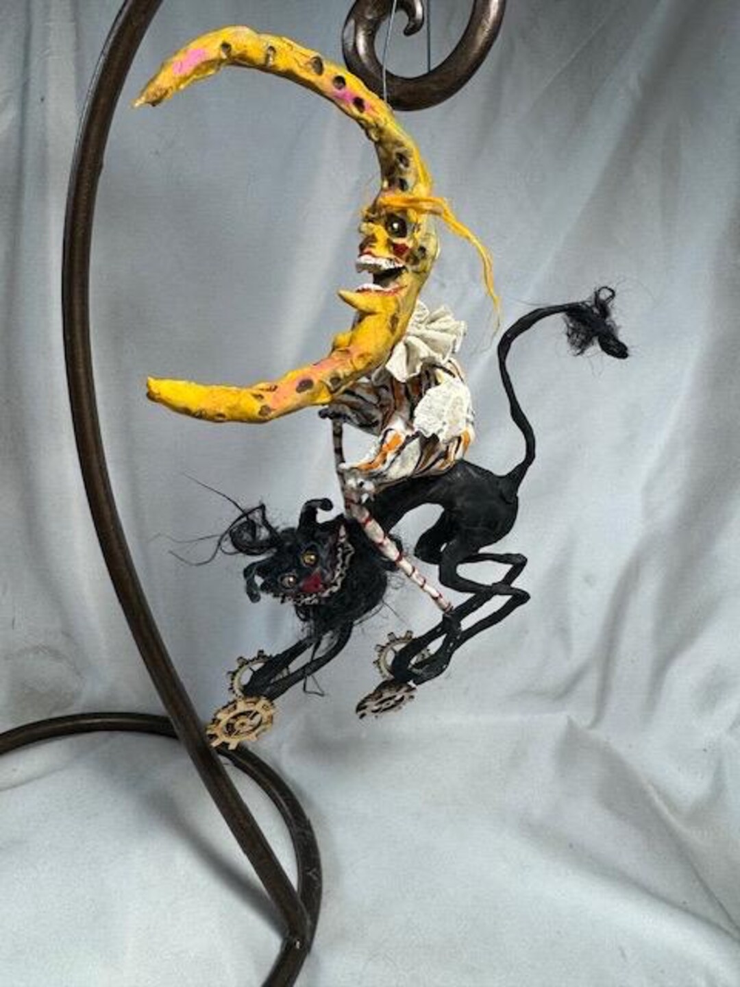 Handsculpted Primitive Papermache Halloween Vintage Moonman in Striped ...