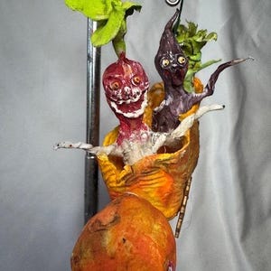 Handsculpted Primitive Papermache Halloween Vintage Style Creepy Veggie ...