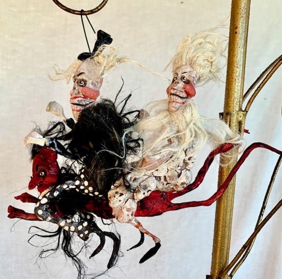 Hand Sculpted Paper Mache Creepy Halloween Bride and Groom Riding ...