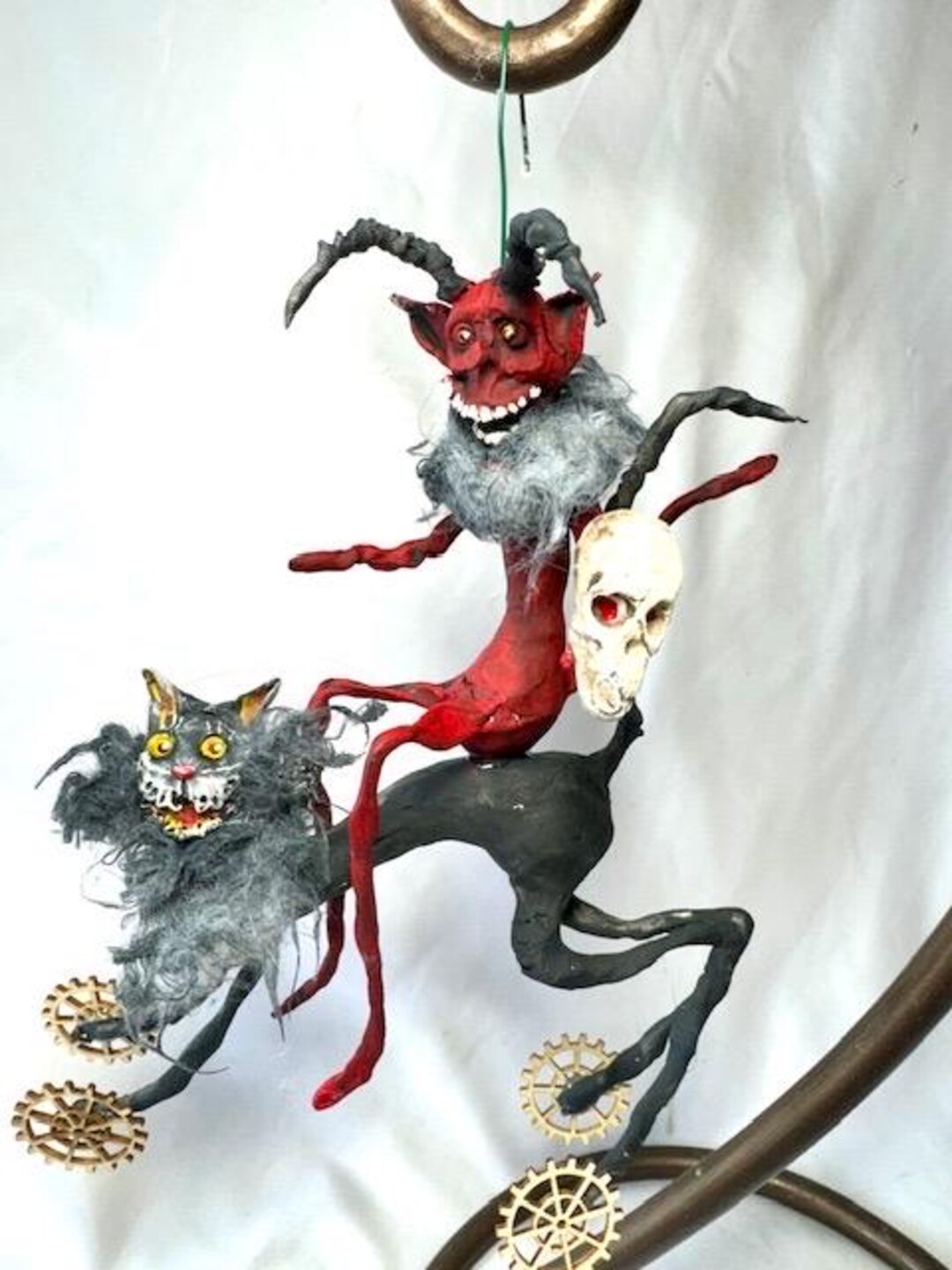 Handsculpted Primitive Papermache Halloween Vintage Style Spittin Black ...