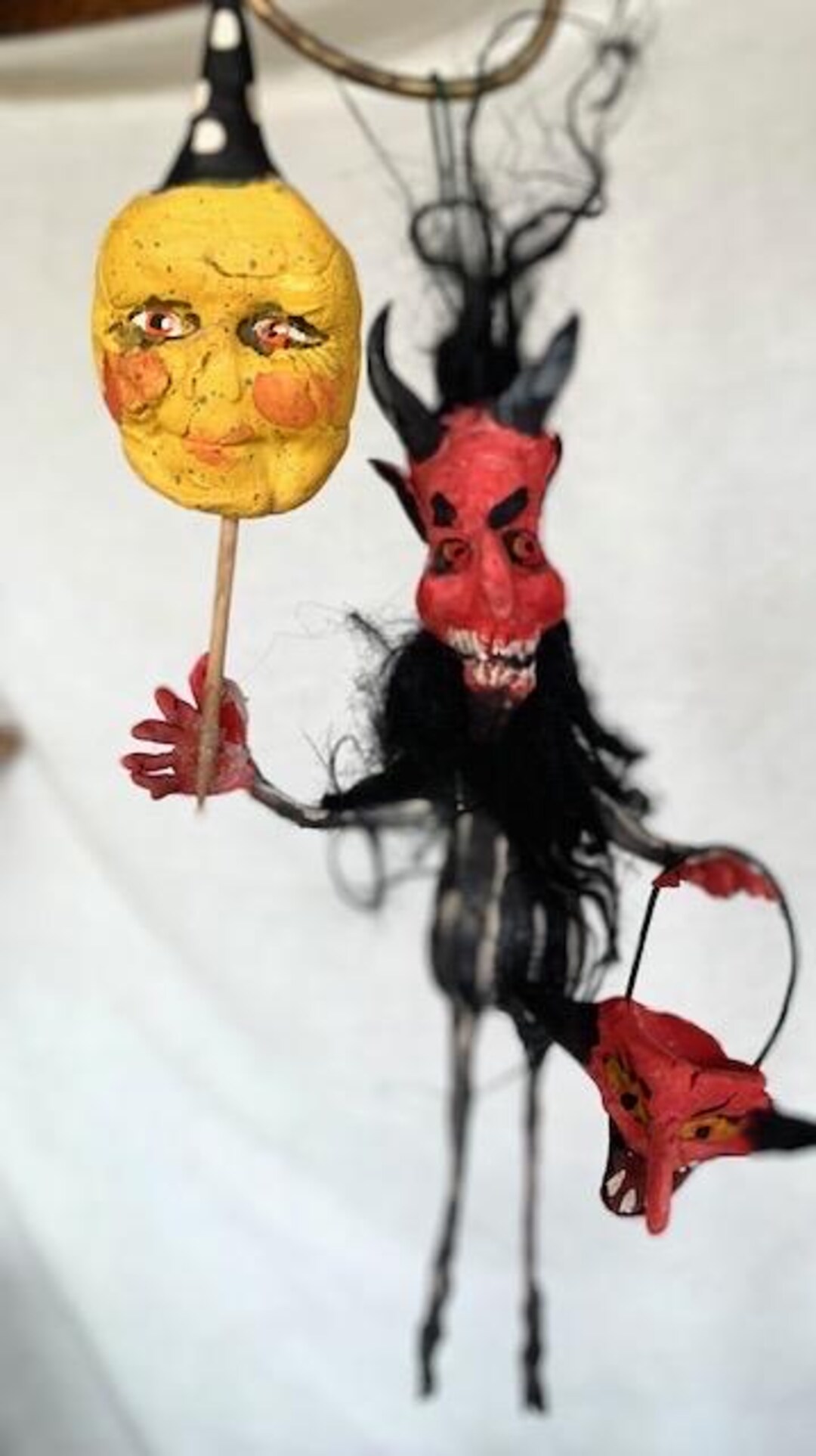 Hand Sculpted Paper Mache Creepy Halloween Devil in Black and White ...