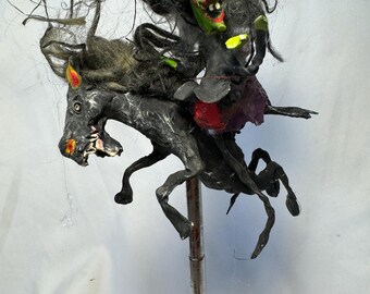 Primitive Papermache Clay Handmade Creepy Halloween Circus Clown Riding ...