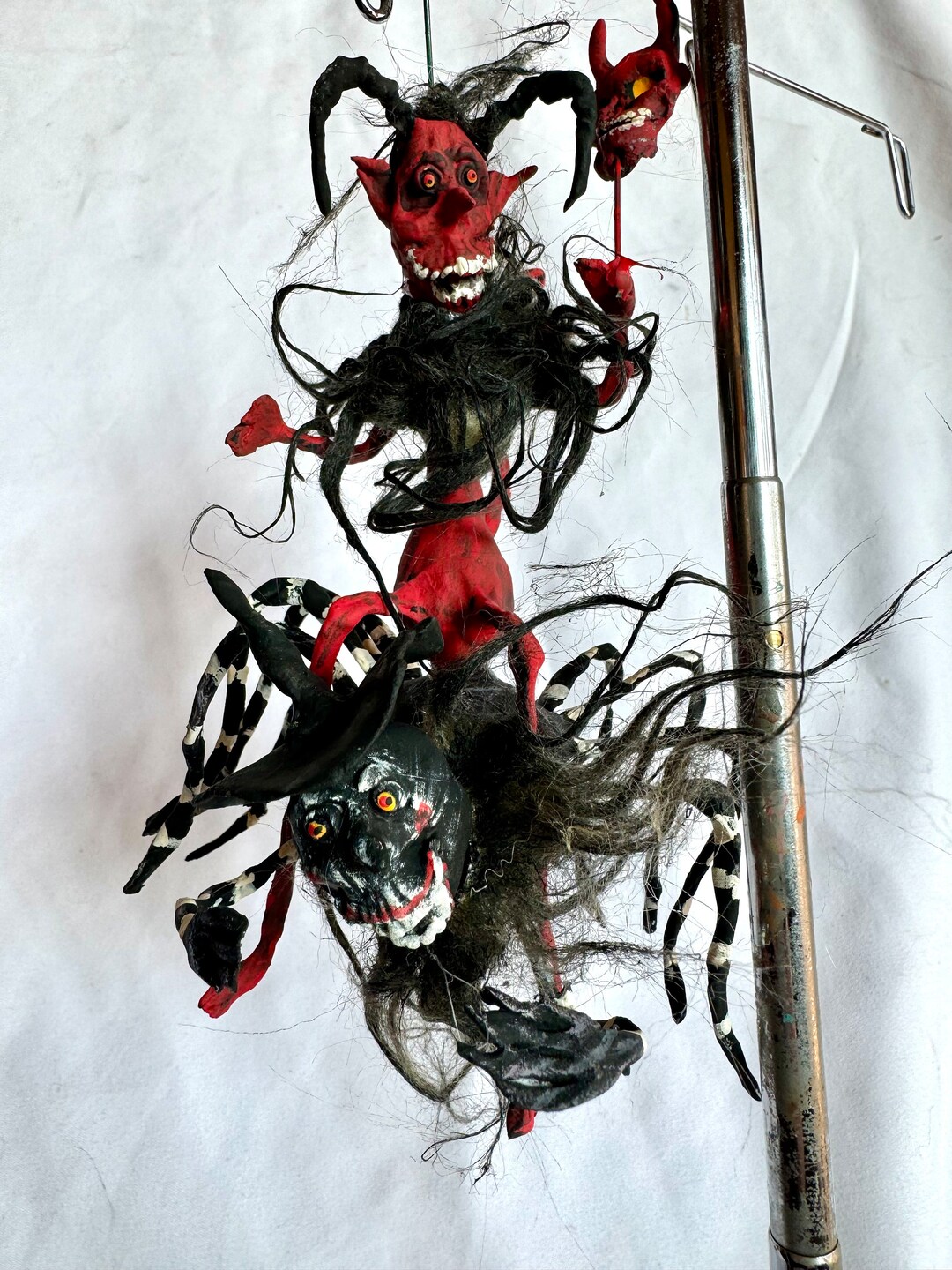 Handsculpted Papermache Primitive Halloween Creepy Red Devil Riding ...