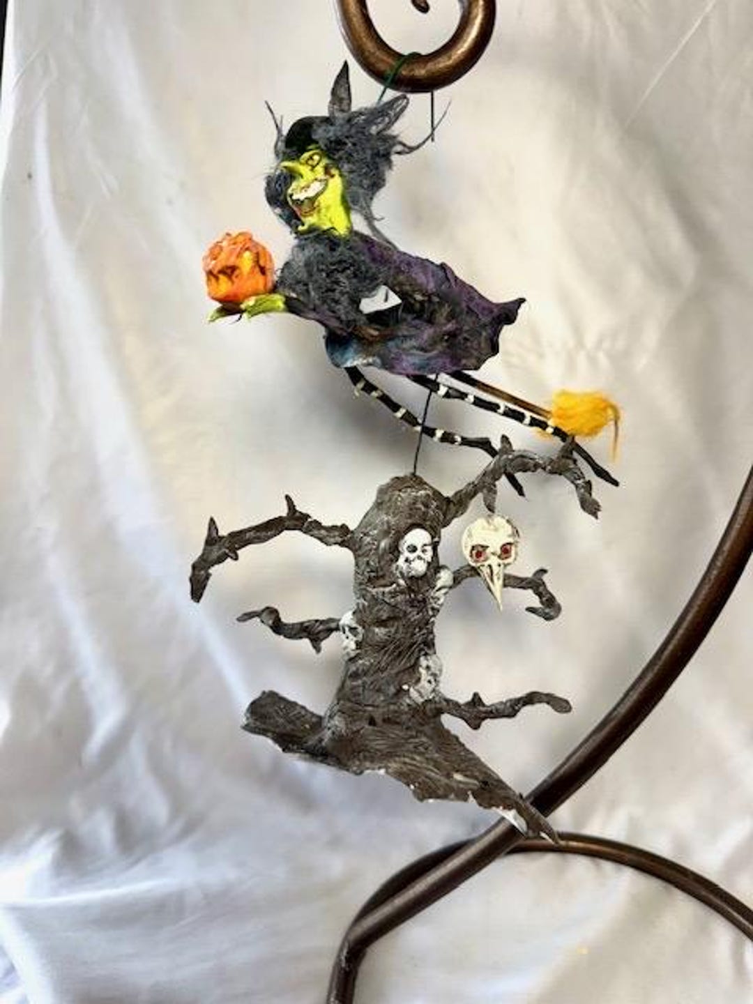 Handsculpted Primitive Papermache Halloween Vintage Style Witch Flying ...