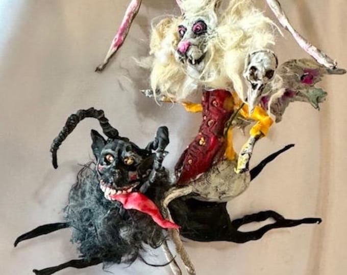 Handsculpted Primitive Papermache Halloween Vintage Style White Rabbit ...