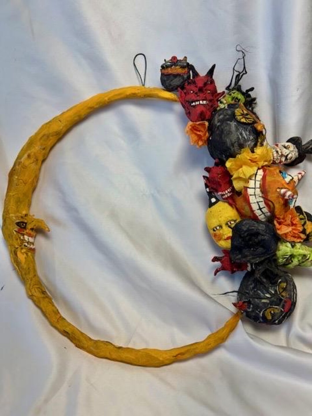 Hand Sculpted Primitive Halloween Vintage Style Mr Moon Wreath Punkin ...