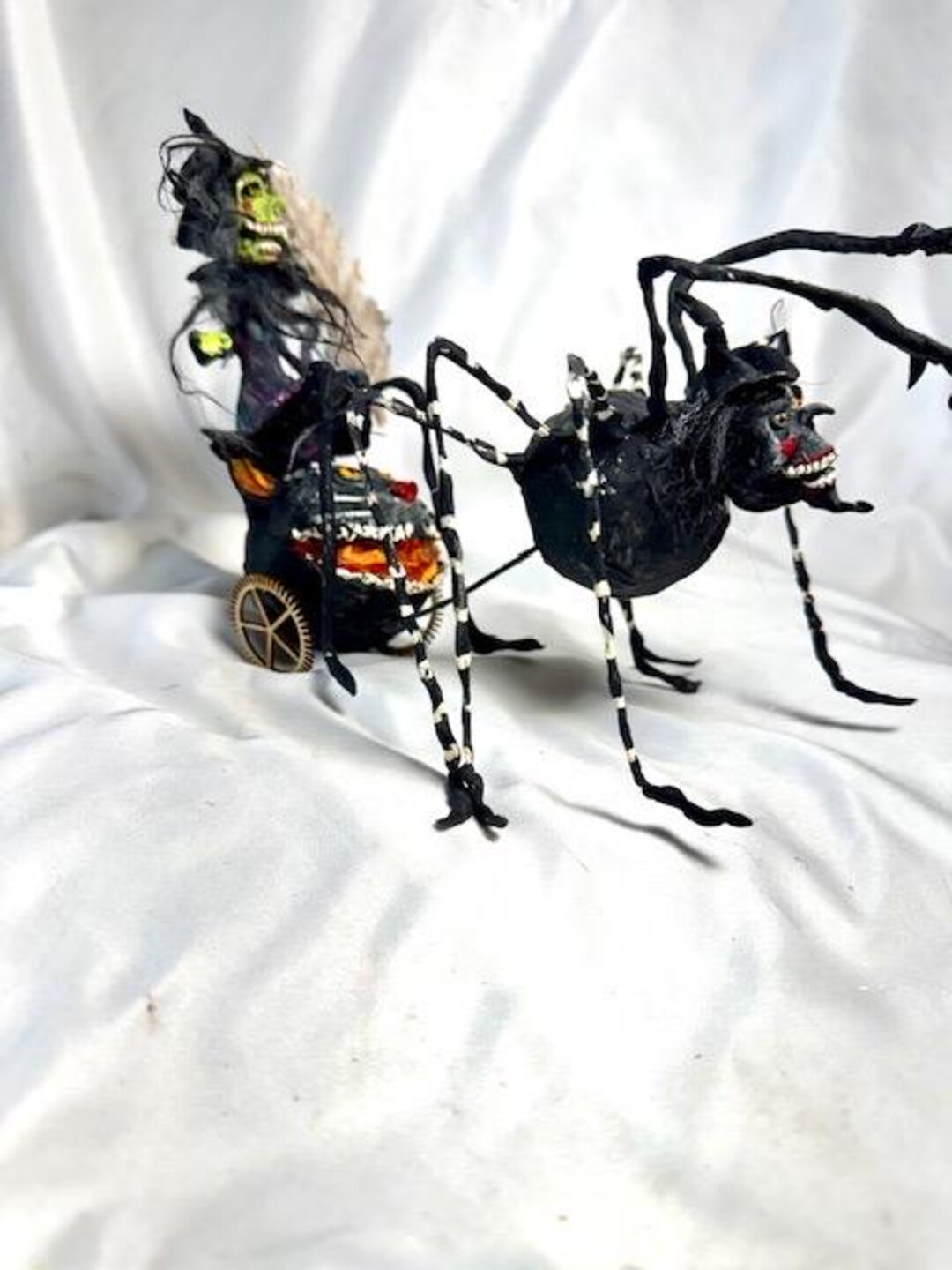 Handsculpted Primitive Papermache Halloween Vintage Black Widow Spider ...