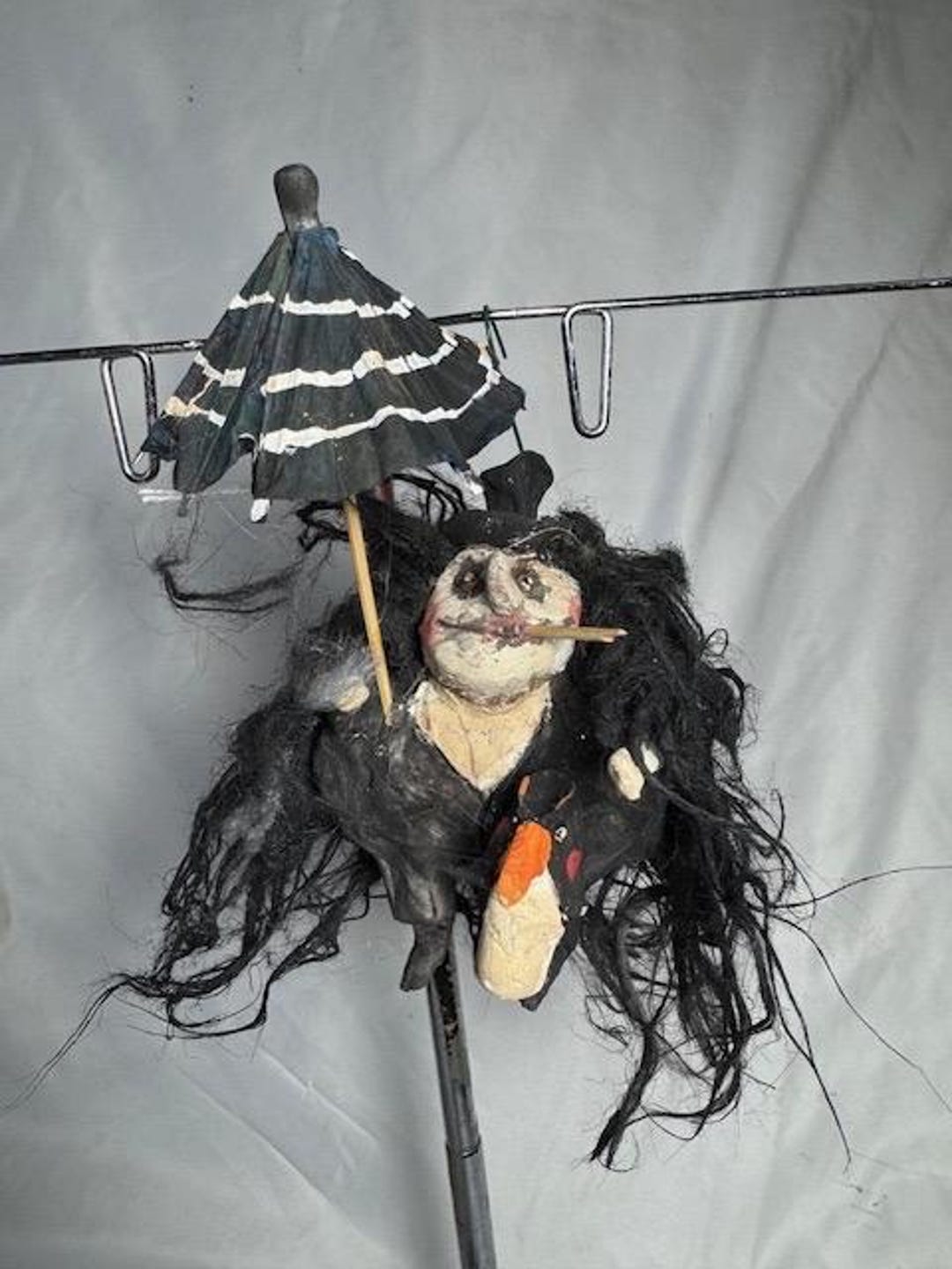Hand Made Paper Mache Creepy Halloween Penquin in Fur Coat Holding a ...