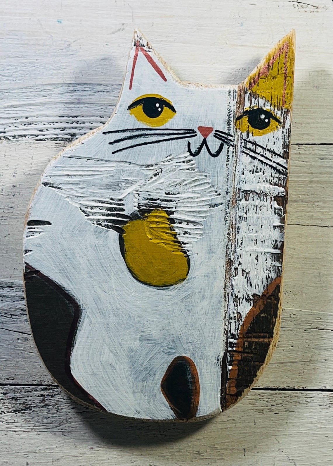 Handmade CALICO Cat Wood Cutout Wall Decor by Jenny Elkins - Upcycled ...