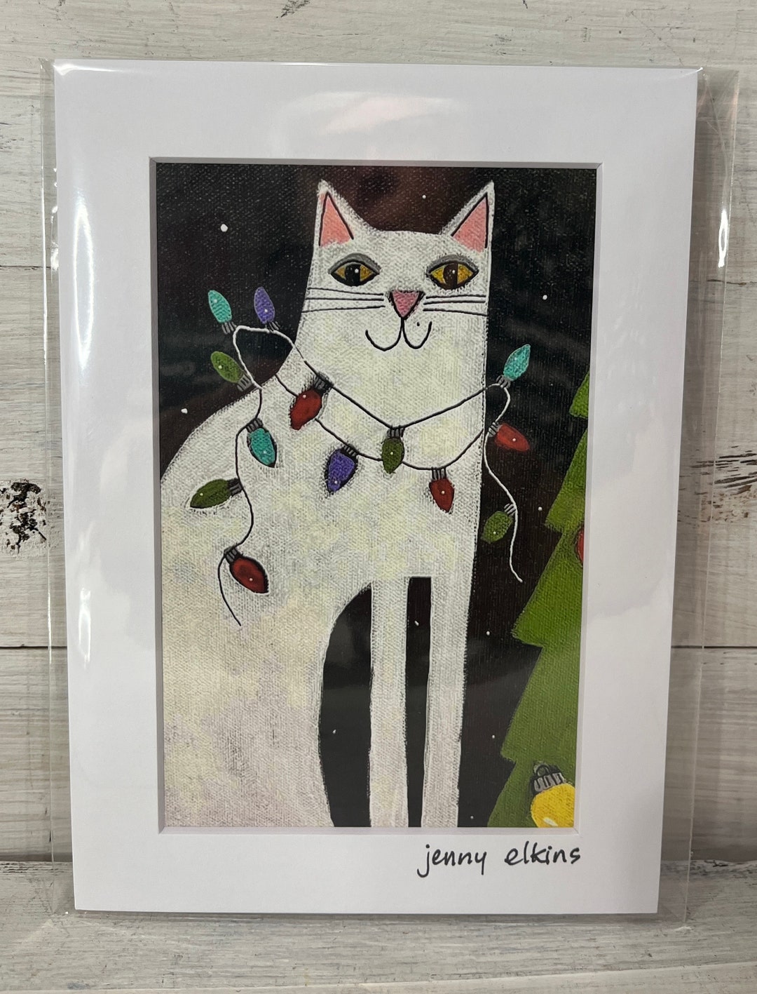 Signed ART Print 4 X 6 Image White Christmas CAT Print by Jenny Elkins ...