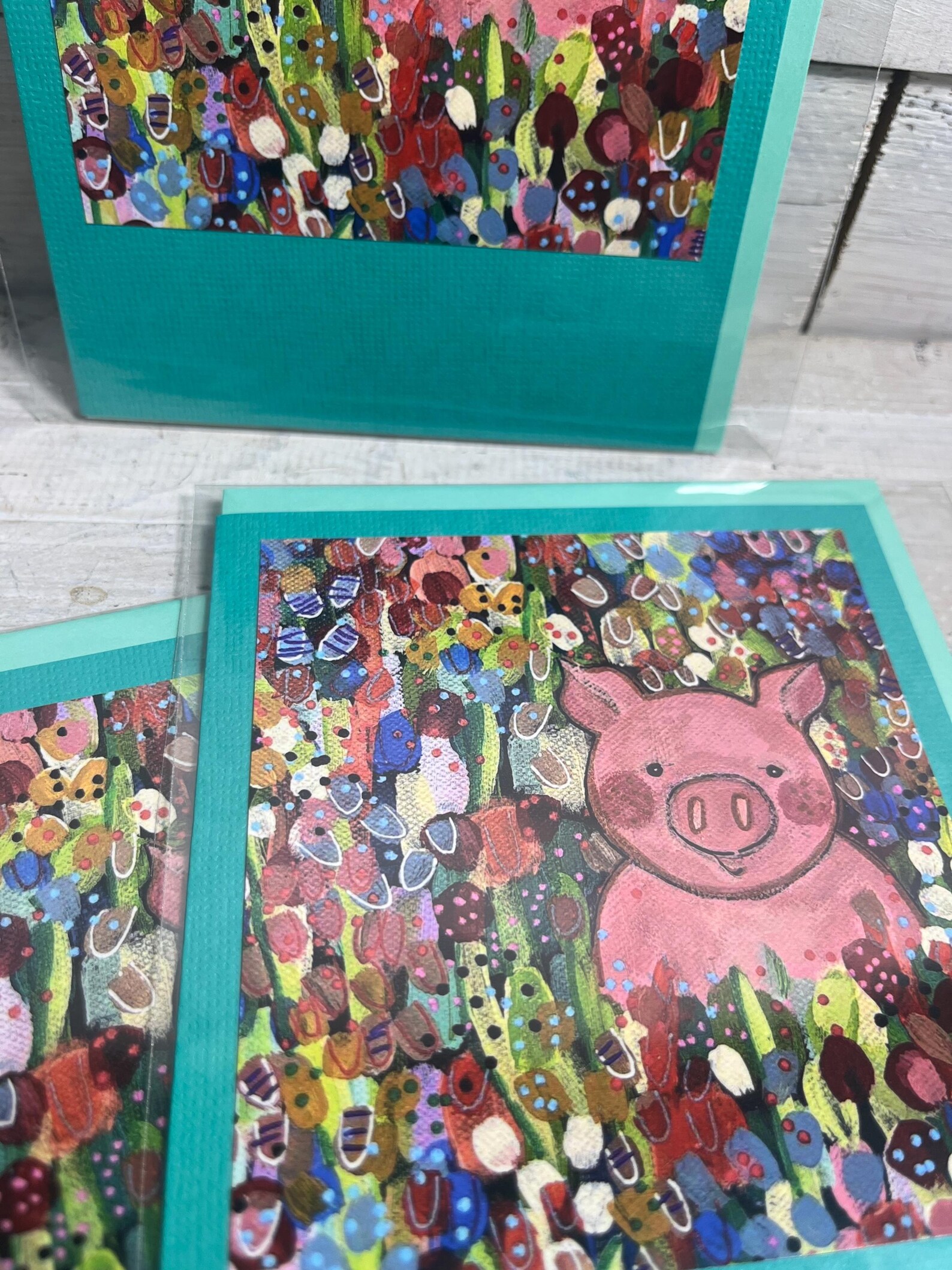 Pig in a Flower Garden - Blank Greeting Card by Jenny Elkins - Includes ...