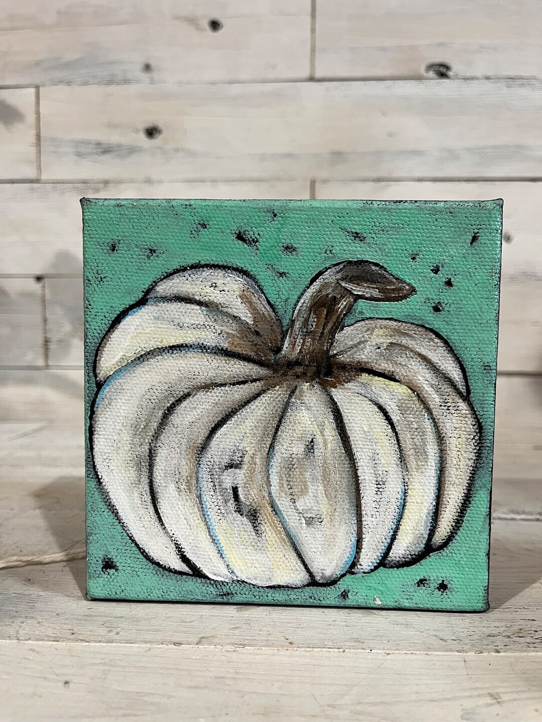 Fall White Pumpkin Org Painting by Jenny Elkins 5 X 5 Canvas Halloween ...