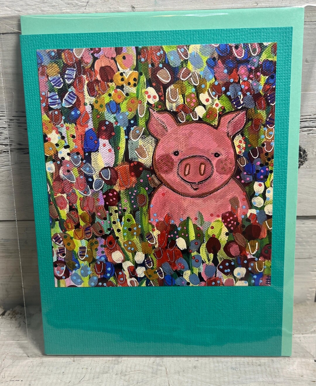 Pig in a Flower Garden - Blank Greeting Card by Jenny Elkins - Includes ...