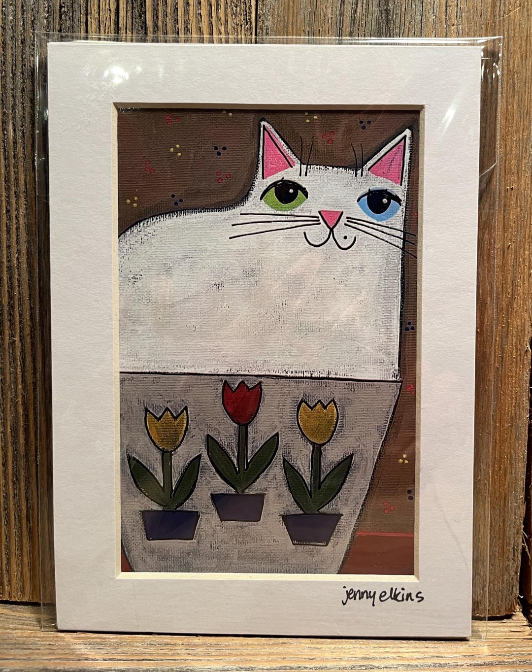 Signed ART Print 4 X 6 White CAT in a Pyrex Bowl Print by Jenny Elkins ...