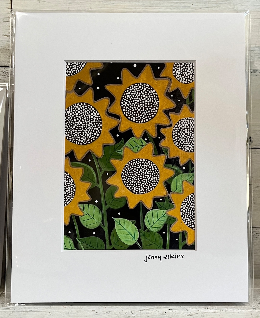 Signed ART Print 5 X 7 Image SUNFLOWERS Print by Jenny Elkins Mat 8 X ...