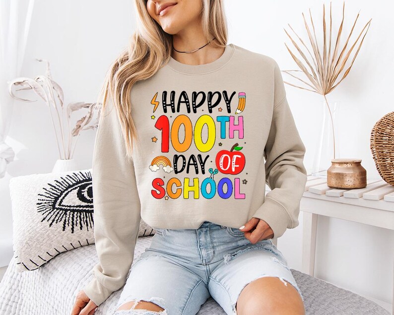 Happy 100 Days of School Rainbow Sweatshirt, Teacher Student 100th Day ...