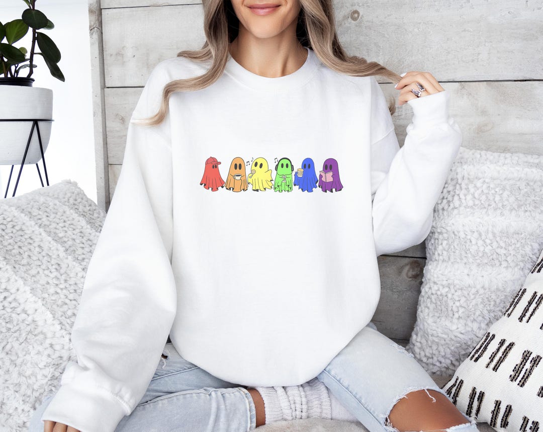 Cute LGBTQ Ghost LGBT Halloween Ghost Rainbow Gay Pride Sweatshirt ...