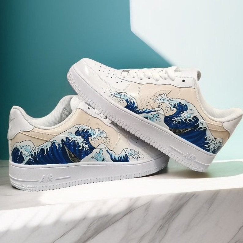 Custom Shoes AF1, Hand-painted Unisex Luxury Sneakers, Wave Art ...