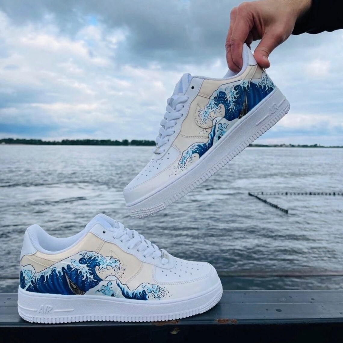 Custom Shoes AF1, Hand-painted Unisex Luxury Sneakers, Wave Art ...
