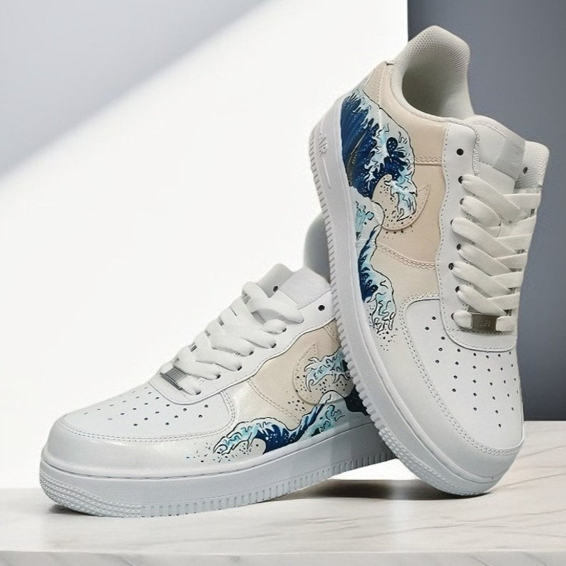 Custom Shoes AF1, Hand-painted Unisex Luxury Sneakers, Wave Art ...