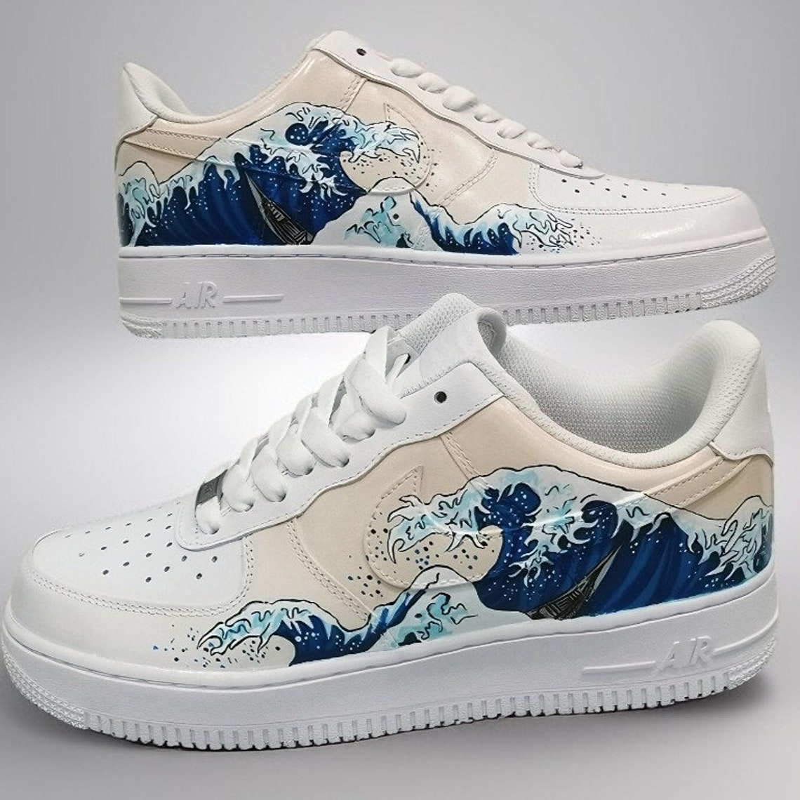 Custom Shoes AF1, Hand-painted Unisex Luxury Sneakers, Wave Art ...