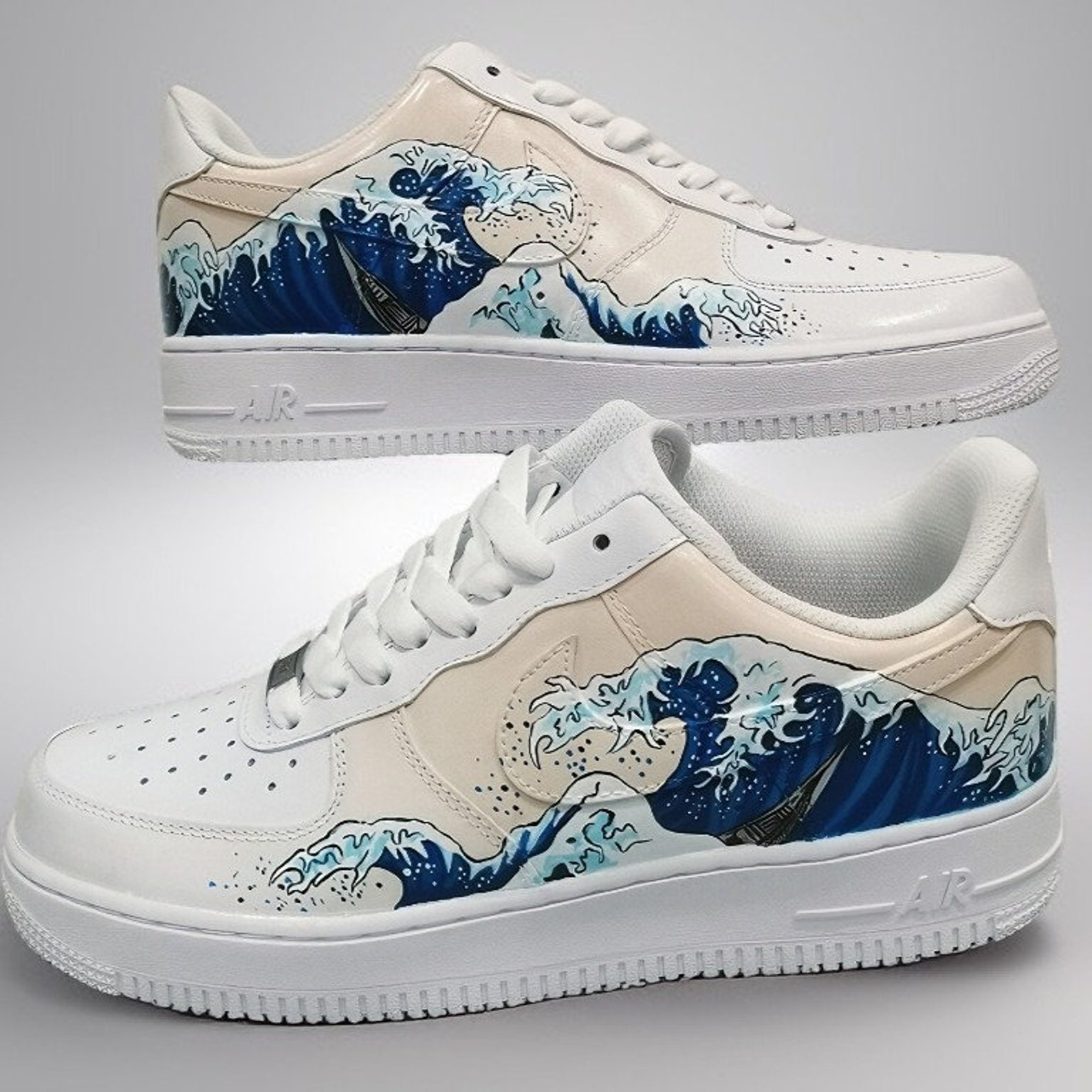 Custom Shoes AF1, Hand-painted Unisex Luxury Sneakers, Wave Art ...