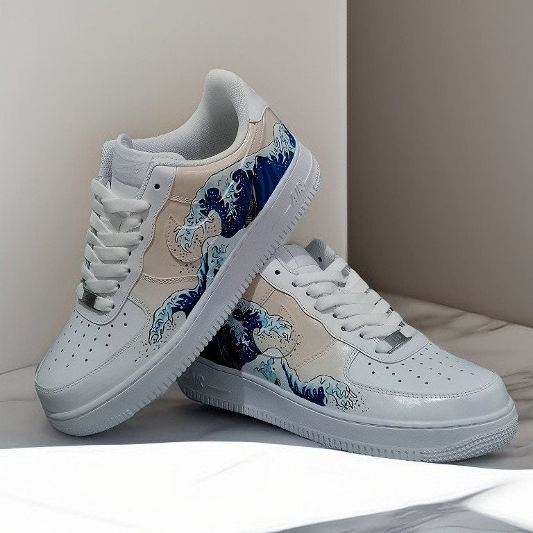 Custom Shoes AF1, Hand-painted Unisex Luxury Sneakers, Wave Art ...