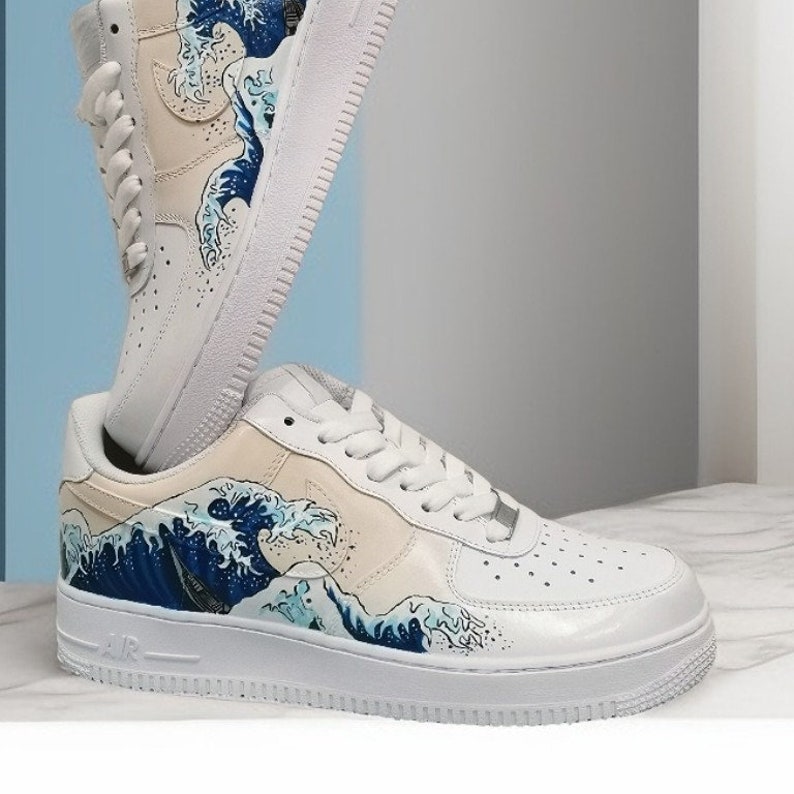 Custom Shoes AF1, Hand-painted Unisex Luxury Sneakers, Wave Art ...