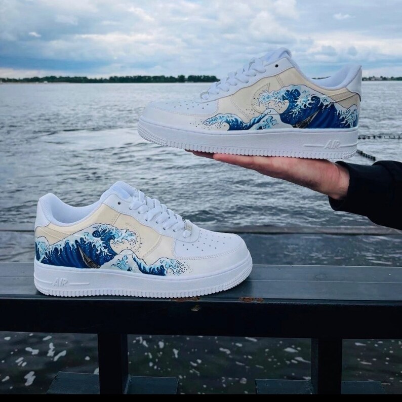 Custom Shoes AF1, Hand-painted Unisex Luxury Sneakers, Wave Art ...