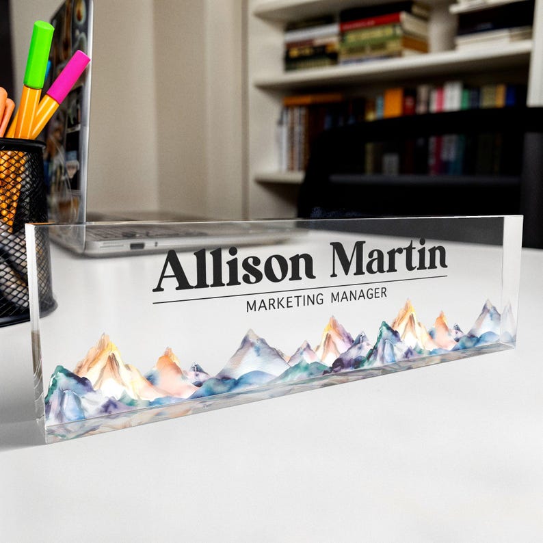 Personalized Acrylic Name Block, Custom Desk Name Plate With Wooden ...
