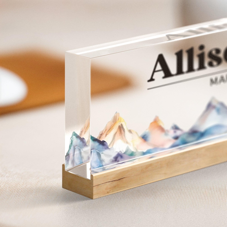 Personalized Acrylic Name Block, Custom Desk Name Plate With Wooden ...