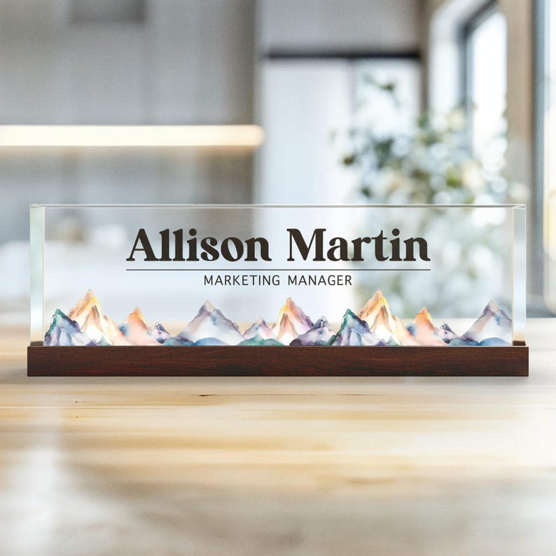 Personalized Acrylic Name Block, Custom Desk Name Plate With Wooden ...