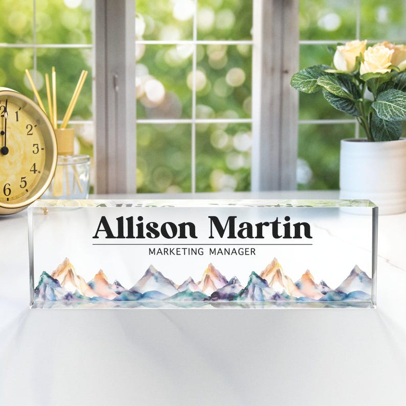 Personalized Acrylic Name Block, Custom Desk Name Plate With Wooden ...