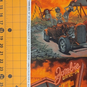 1 Yard Zombie Drive-in Pin up Car Hop Girl 8364A Novelty Cotton Fabric ...