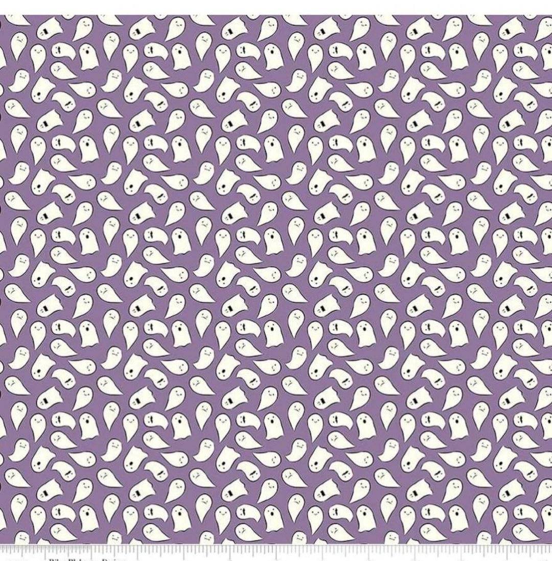 1/2 Yard Spooky Schoolhouse Lilac Ghosts Halloween Cotton Woven Fabric ...