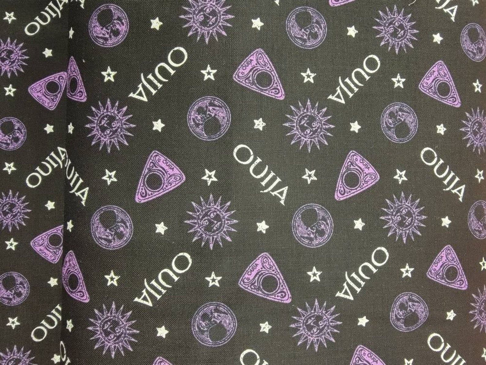 1 Yard Ouija Board Fabric, Occult Symbols Fabric on Black by Camelot ...