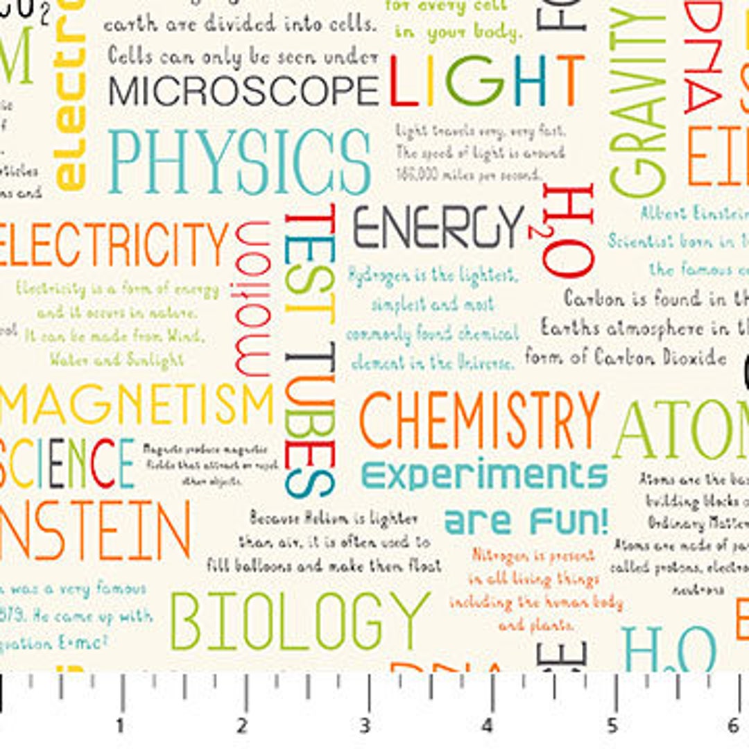 3/4 Yard Little Genius White Science Word Definitions Chemistry Biology ...