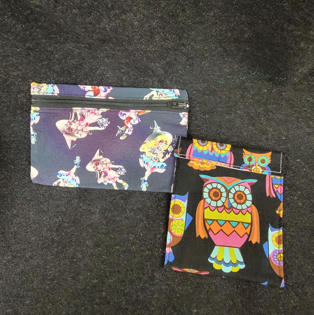 Reusable Snack Bag Set - Cute Witches and Owl Familiars Medium/small ...