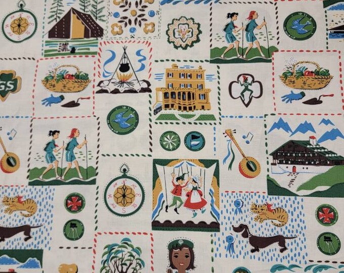 Girl Scouts GSUSA Scouting Vintage Reproduction Cotton Fabric Print ...