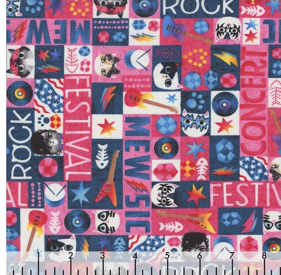 1 Yard Mew-sic Legends Rock Words Studio E Pattern 7364-22 - Etsy
