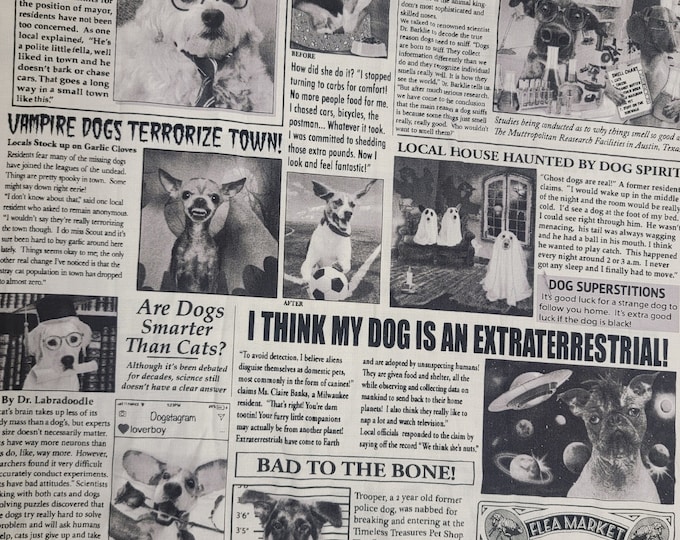 1/2 Yard Dog Newspaper Canine Courier Funny Puns Timeless Treasures ...