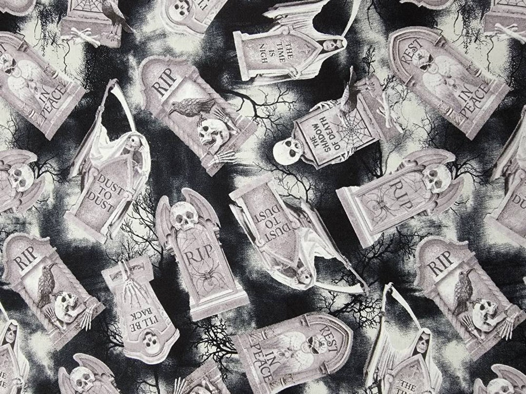 Timeless Treasures 1 Yard Spooky RIP Tombstones Cemetery Cotton Fabric ...