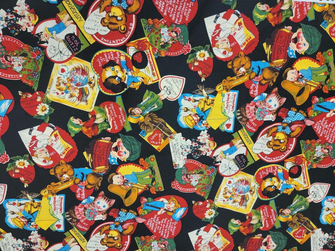 1/2 Yard Vintage 90s Ephemera Valentines Timeless Treasures Cotton ...