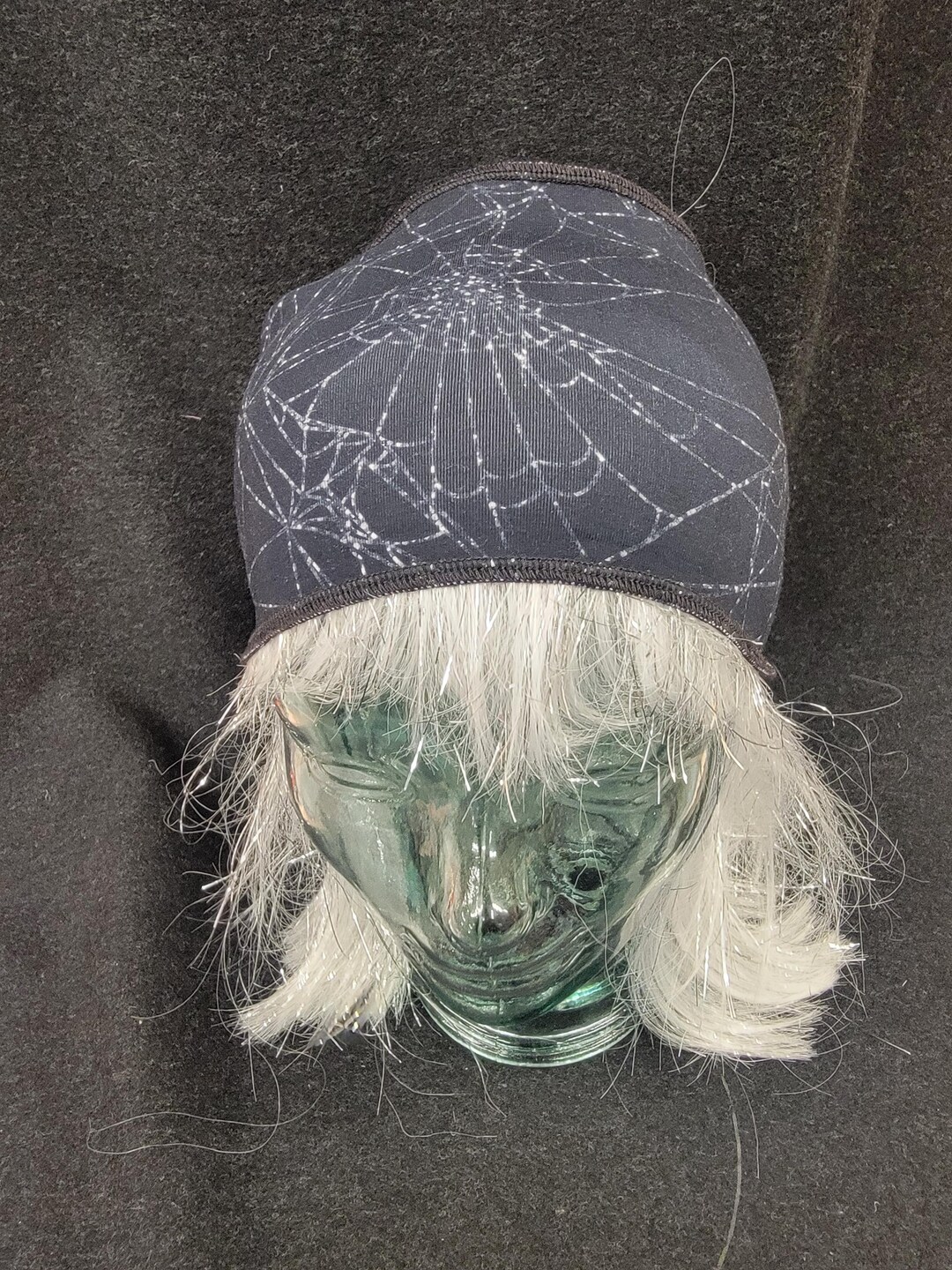 Silver and Black Spider Webs Print - Cotton/spandex Stretch Knot ...