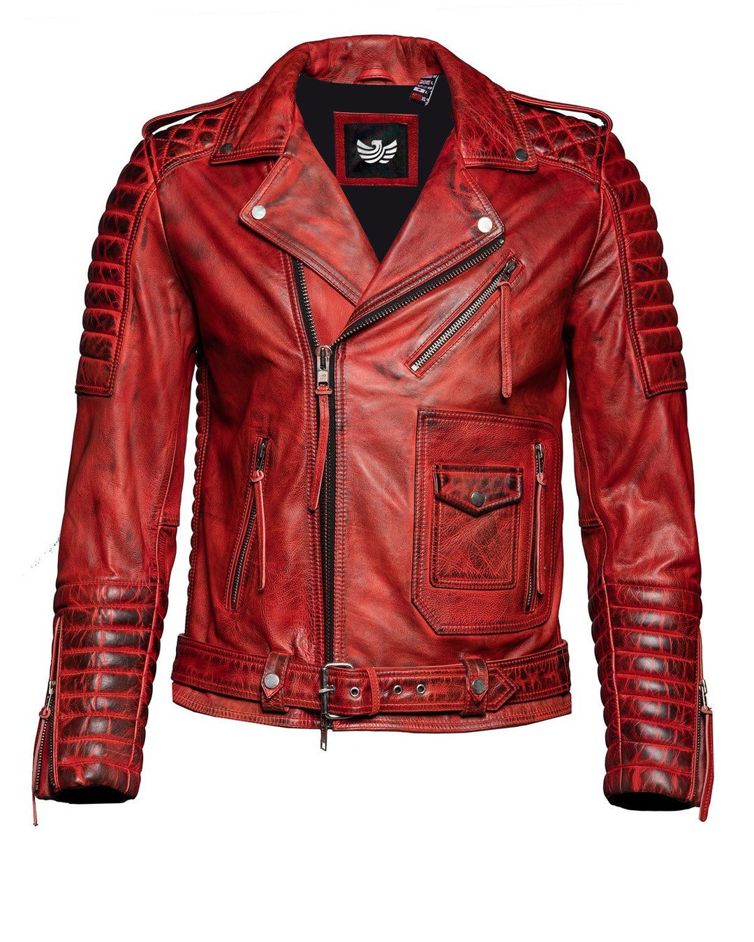 Mens Red Leather Biker Jacket, Red Lambskin Leather Distressed ...