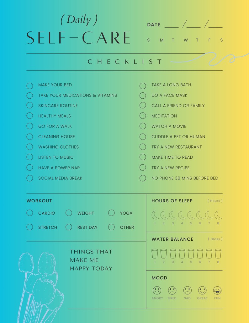 Daily Self Care Checklist, Self-care Plan, Printable Checklist, PDF ...