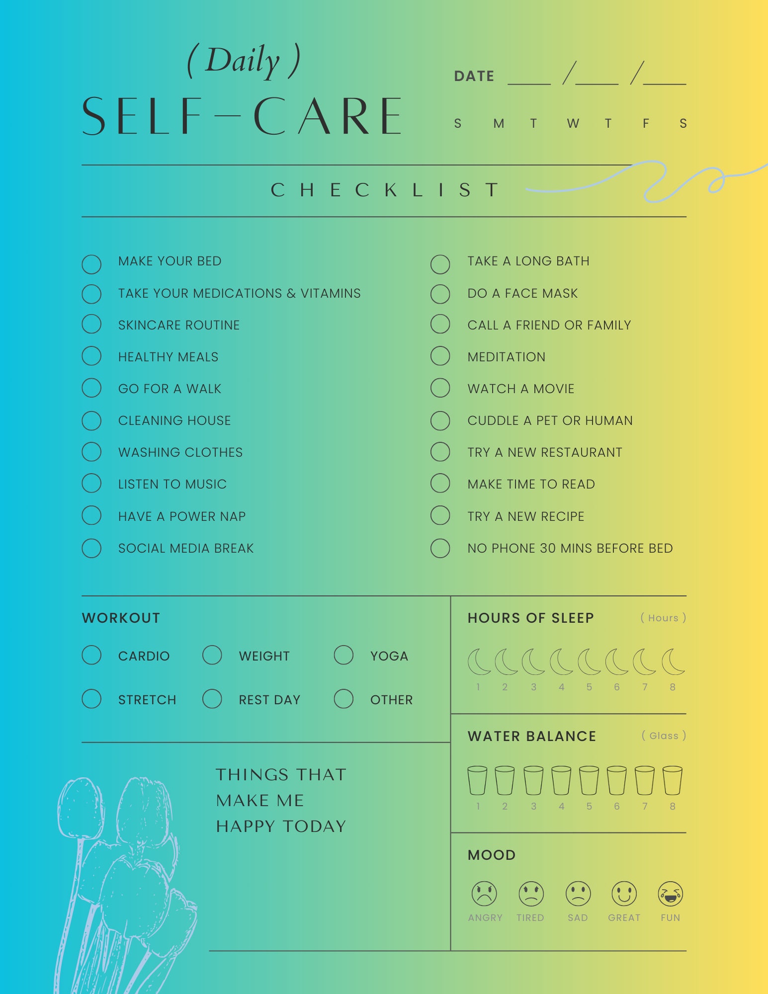Daily Self Care Checklist Self Care Plan Printable Checklist Pdf