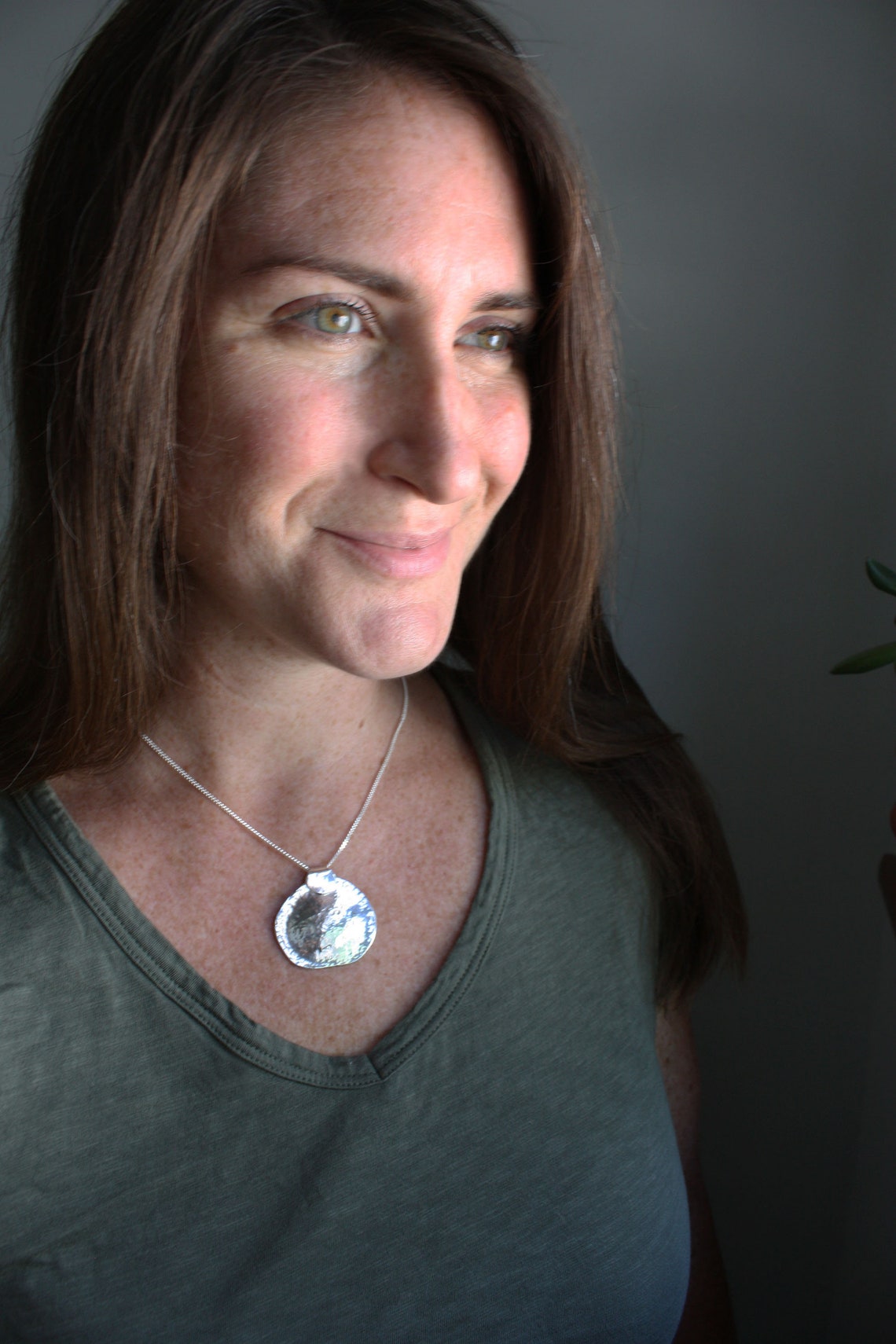 Sterling Silver Necklace Big Silver Pendant Organic Round - Etsy