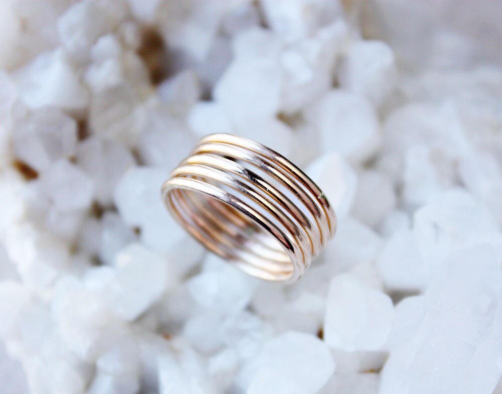 5 Golden Rings gold stacking rings 14k gold filled skinny | Etsy