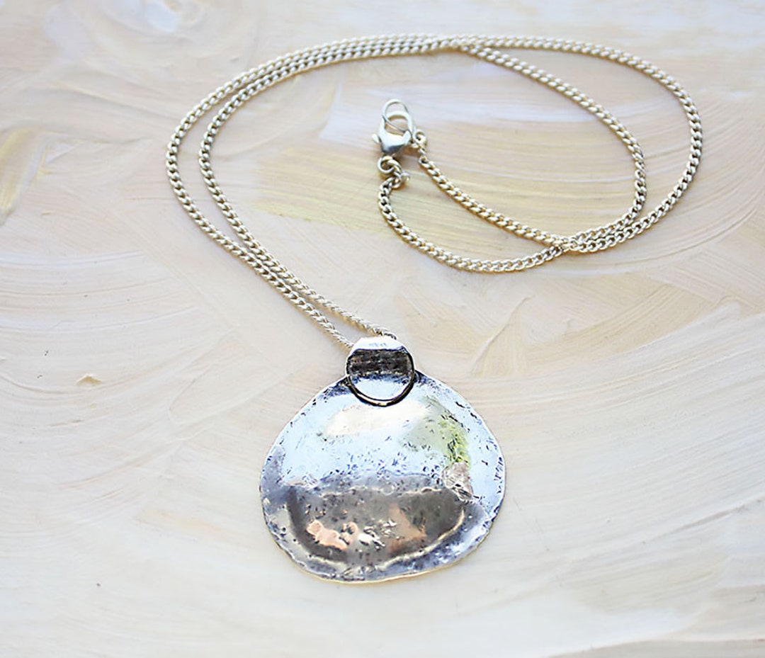 Sterling Silver Necklace, Big Silver Pendant, Organic Round Necklace ...